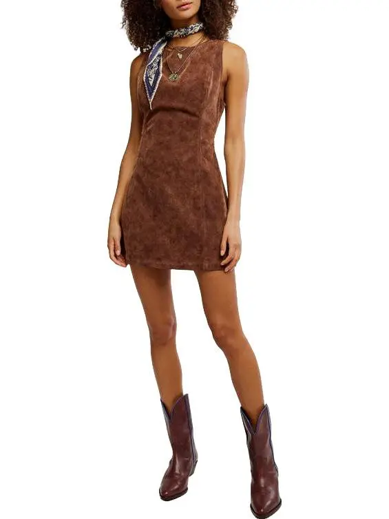 Free People Atlas Cutout Faux Suede Mini Dress - Chicory Coffee