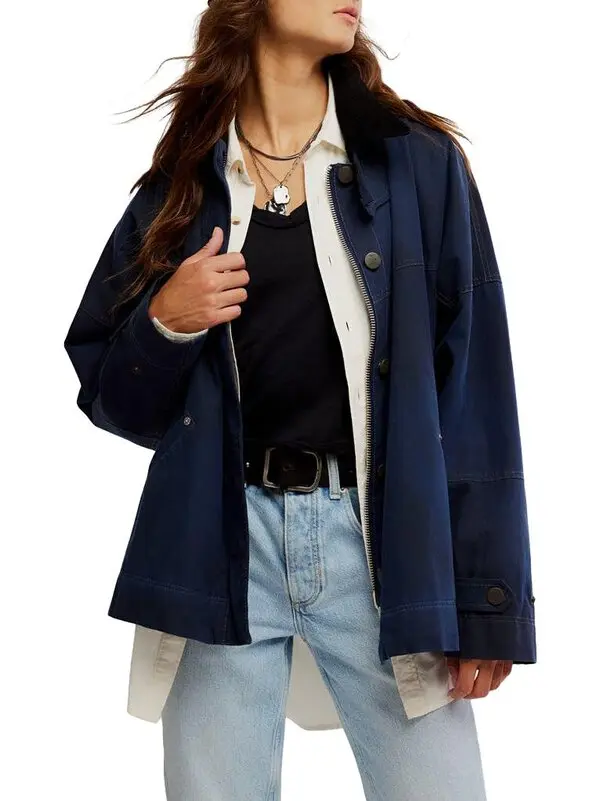 Free People Cori Waxed Cotton Jacket - Sapphire