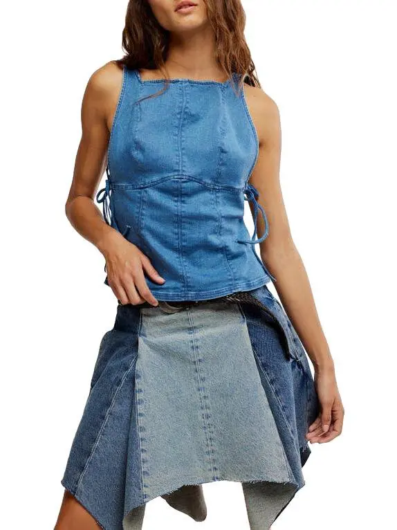 Free People Denim Corset Tank - Denim Baby Blue Wash