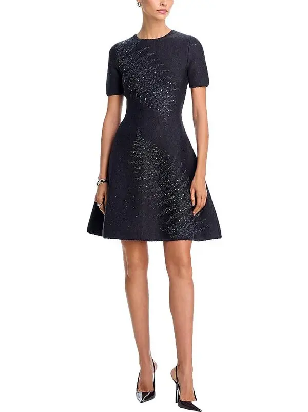 Oscar De La Renta Tonal Fern Stitch Dress - Charcoal
