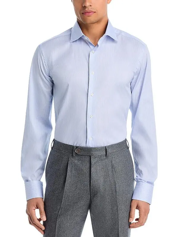 Canali Long Sleeve Button Front Shirt - Blue