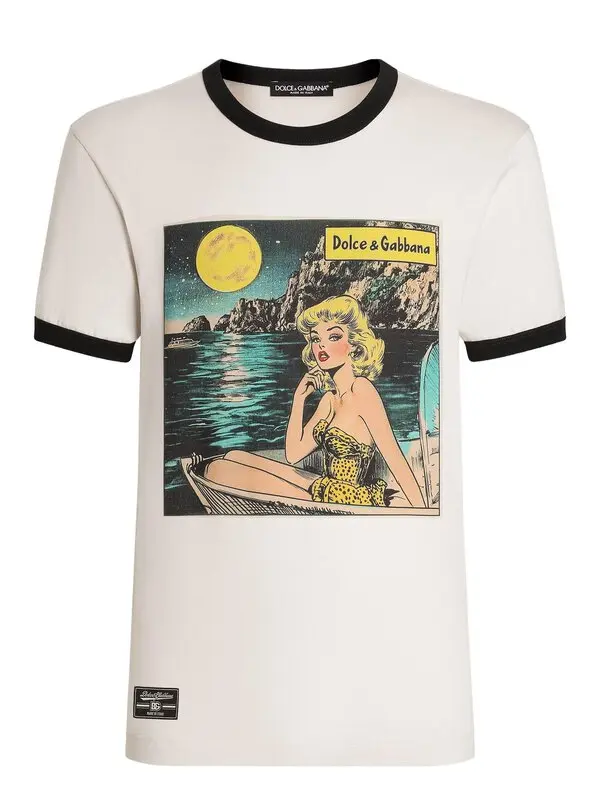 Dolce & Gabbana Cotton T-shirt With Print - Cream