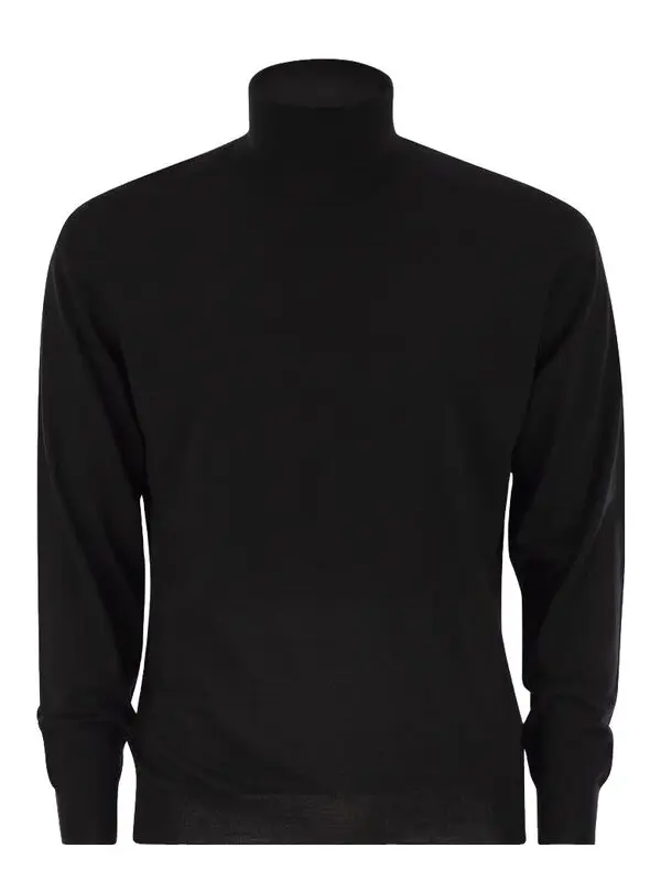 Fedeli Superfine Wool Turtleneck Derby - Black
