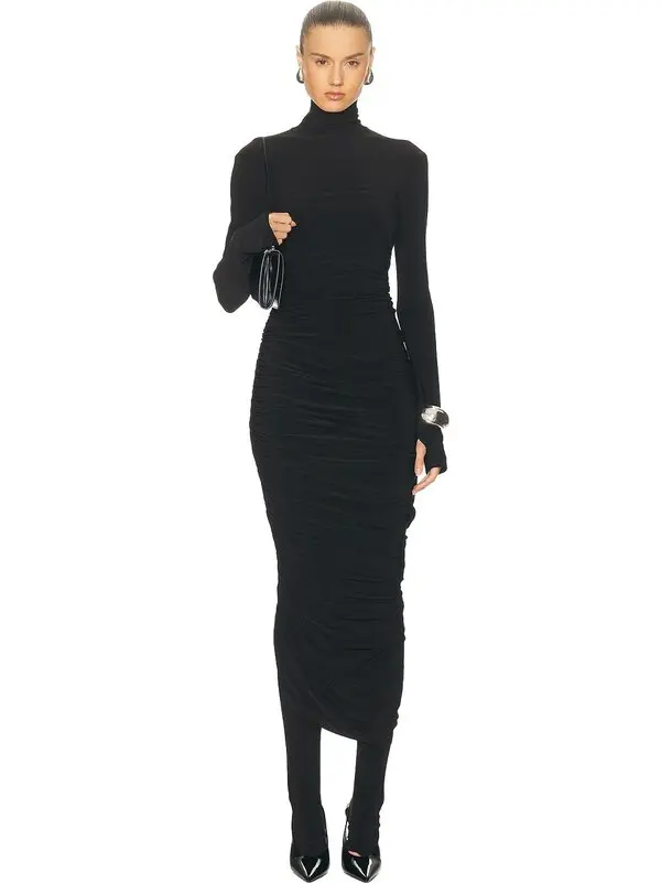 Norma Kamali Long Sleeve Turtleneck Strapless Diana Gown - Black
