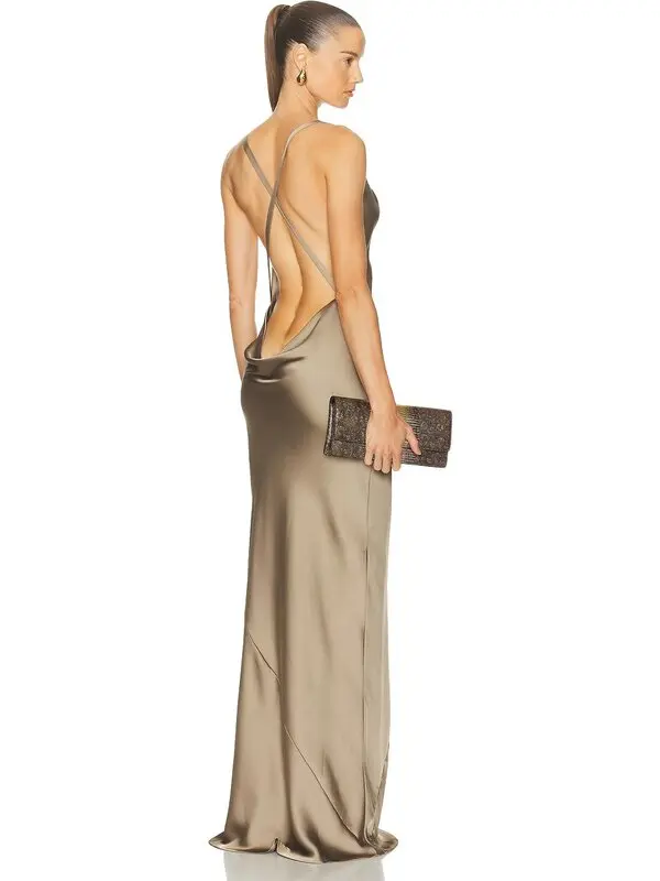 Norma Kamali Cross Back Bias Gown - Elm