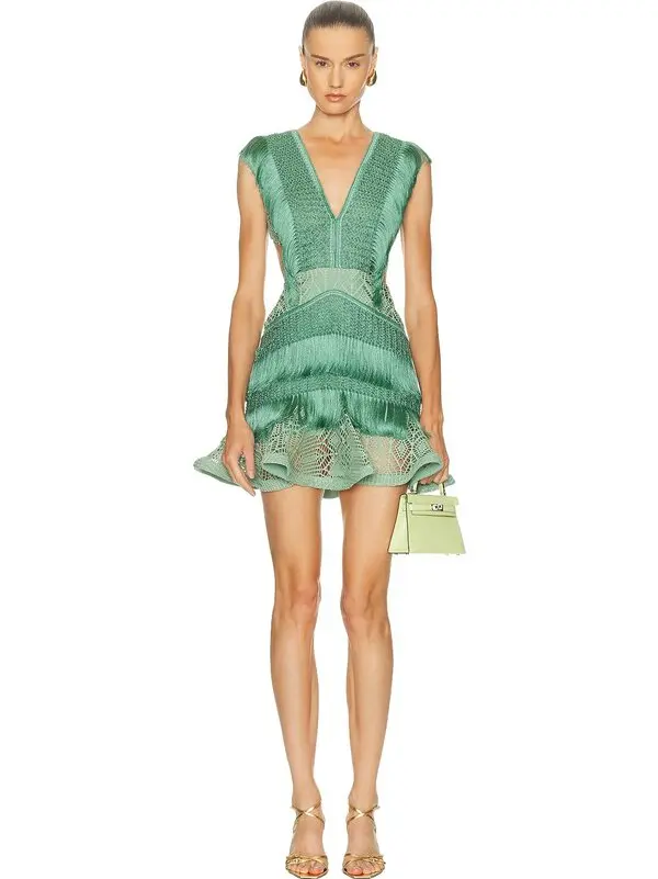 PatBO Samba Fringe Cut Out Mini Dress - Light Green
