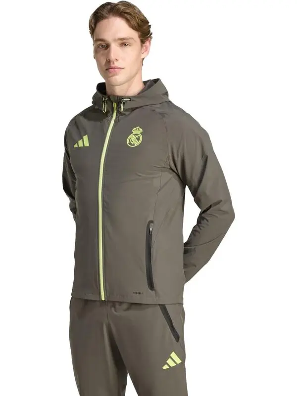 Adidas Real Madrid Tiro 25 Competition Vis Tech Travel Jacket - Utility Grey / Semi Frozen Yellow