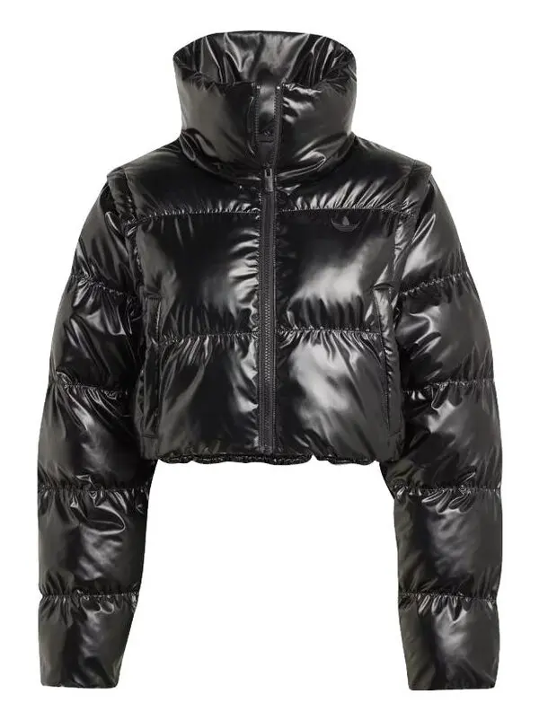 Adidas Essentials Glossy Two-in-one Cropped Puffer - Black