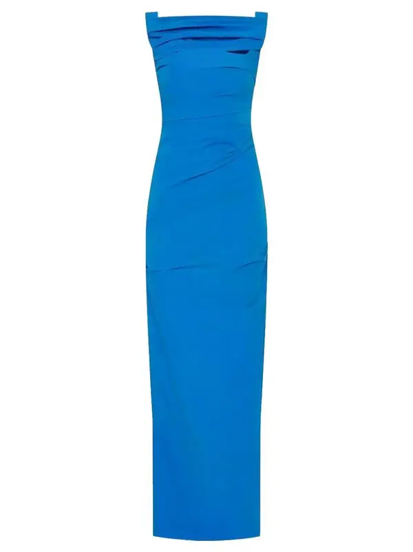 Rachel Gilbert Camille Cowl-neck Draped Gown - Blue