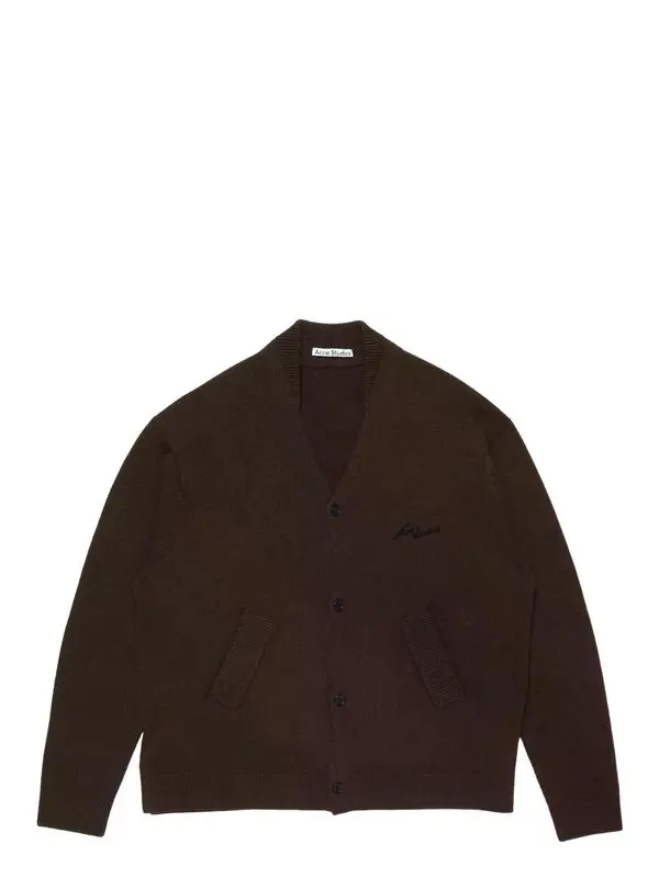 Acne Studios Embroidered-logo Buttoned Cardigan - Brown