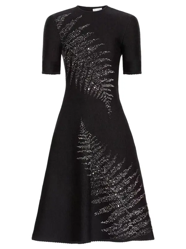 Oscar De La Renta Fern-embroidered Knit Dress - Black
