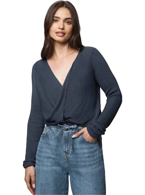 Splendid Loopknit Lyr Surplice Sweater - Navy