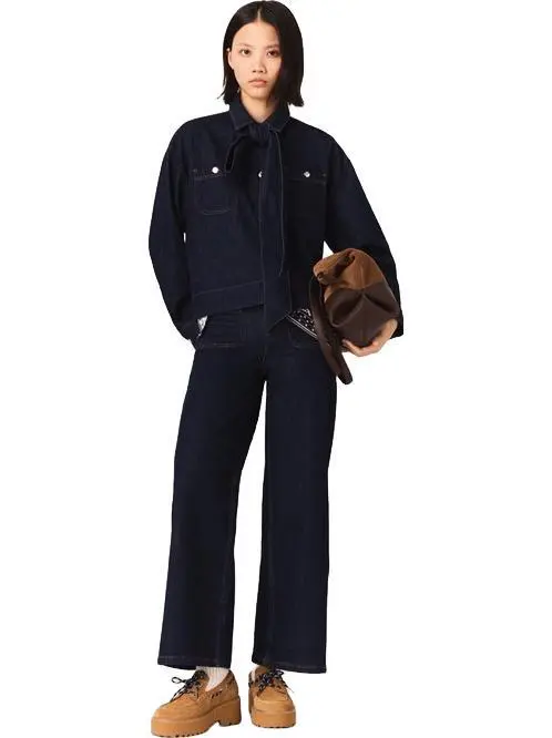 Maje Denim Shirt With Bow - Black