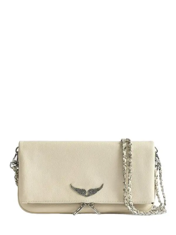 Zadig&Voltaire Rock Clutch In Grained Leather With Rhinestone Wings - Natural