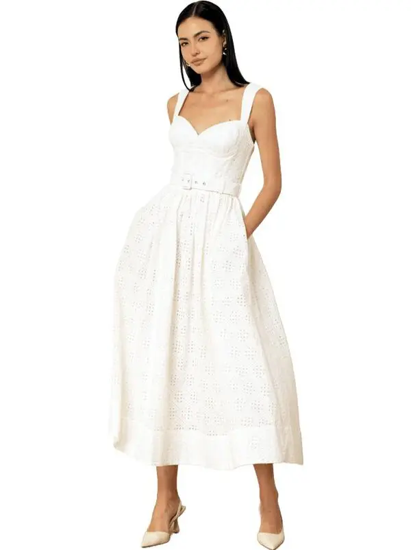 Yumi Kim Fit And Flare Eyelet Midi Dress - White