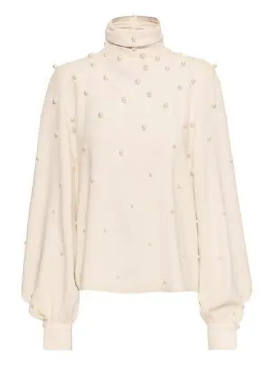 Oscar De La Renta Pearl Cluster Georgette Blouse - Natural