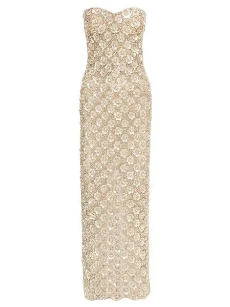 Oscar De La Renta Mother-of-pearl Embroidered Column Gown - Red