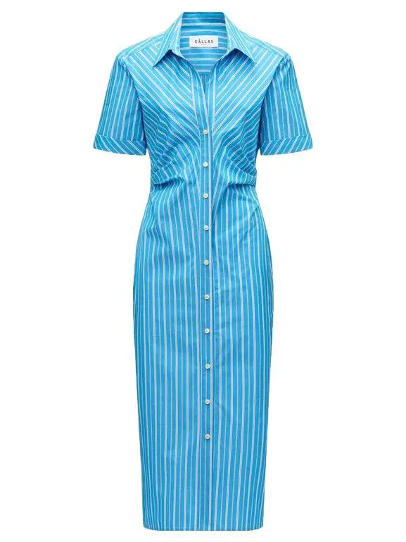 CALLAS MILANO Lou Fitted Shirt Dress - Blue / Stripe