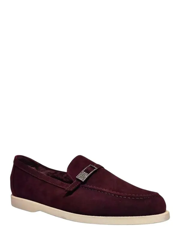 LE SILLA Crystal-buckle Suede Loafers - Red