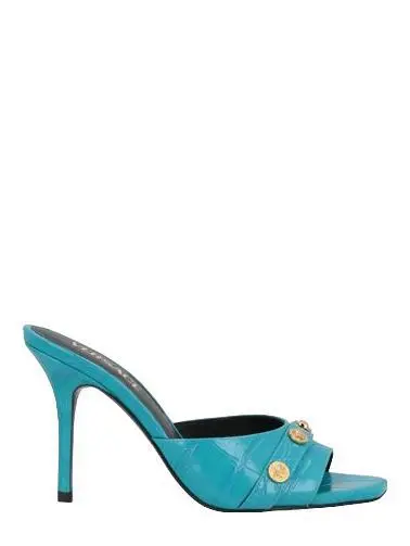 Versace Sandals In Calfskin With Studs And Crocodile Print - Blue