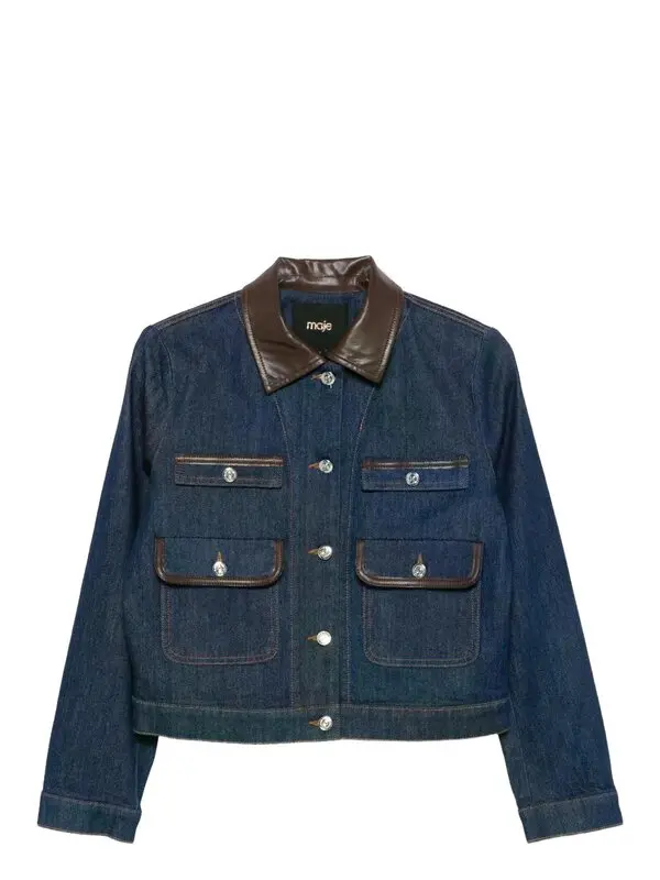 Maje Leather-collar Denim Jacket - Blue