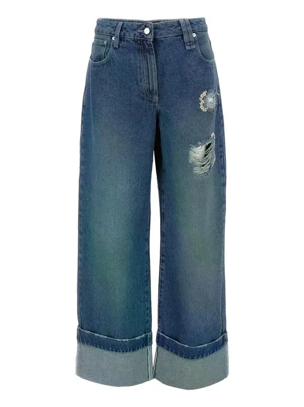 Simone Rocha Distressed Denim Jeans With Crystal Embellishments - Blue