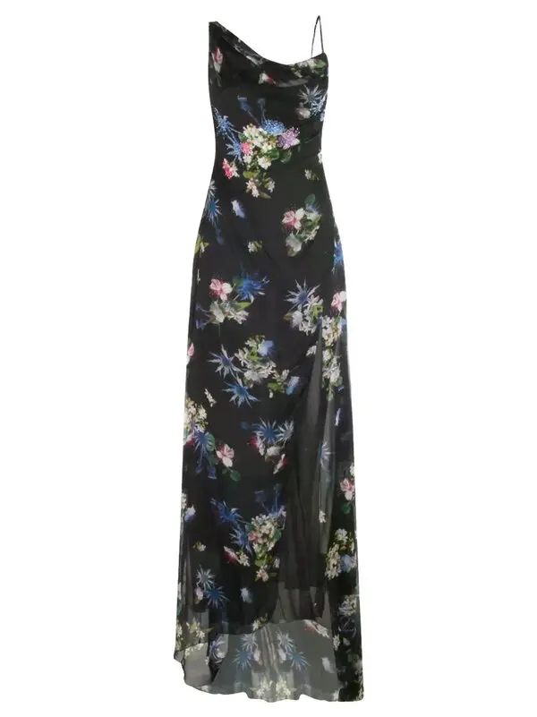 Blumarine Floral-print Cowl-neck Dress - Blue