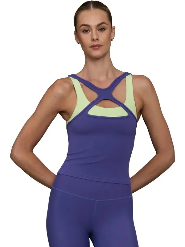 Carbon38 High Neck Cut Out Colorblock Tank - Future Dusk/matcha