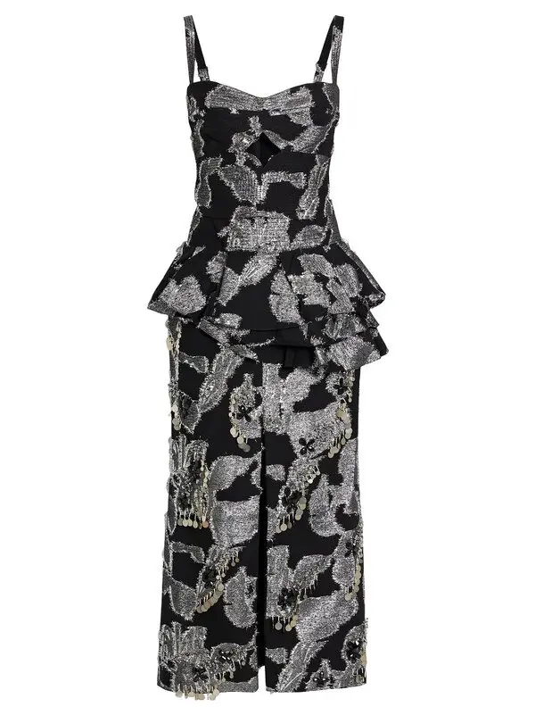 Johanna Ortiz Belle Epoque Embellished Metallic Fil Coupé Midi Dress - Black