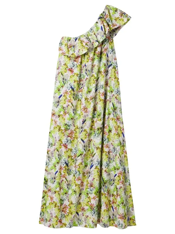 KIKA VARGAS Bonnie One-shoulder Floral-print Cotton-poplin Maxi Dress - Chartreuse