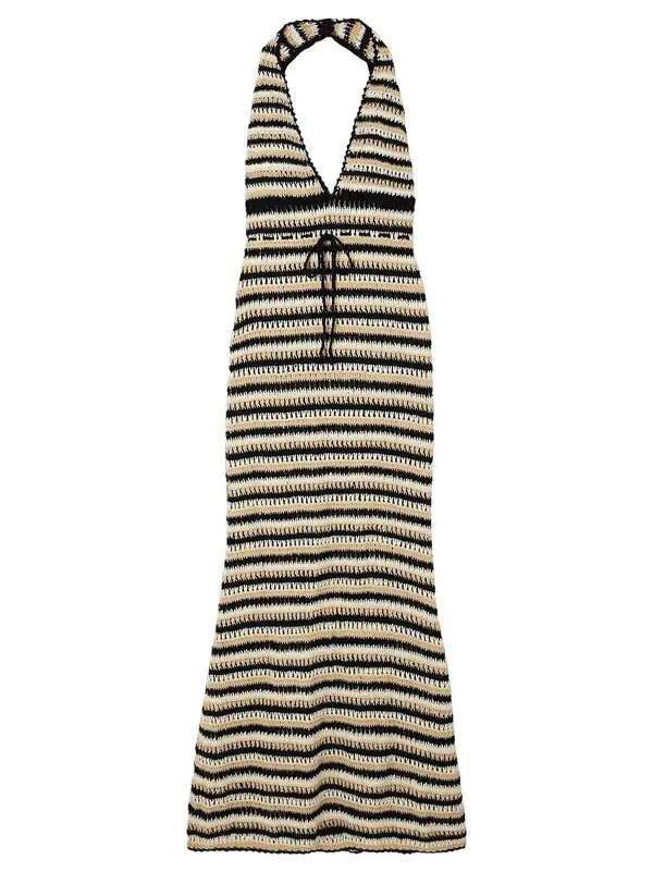 Faithfull The Brand Torcello Striped Crocheted Cotton Maxi Dress - Black