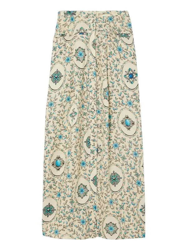 Agua Bendita Embellished Printed Maxi Skirt - Cream