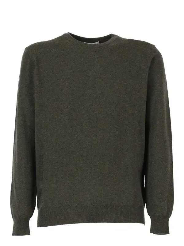 KANGRA Crew Neck Wool Sweater With Alcantara Patches - Green
