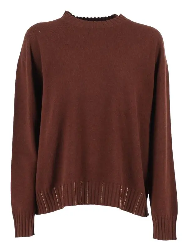 Fabiana Filippi Crew Neck Sweater With Filo Diamante - Brown