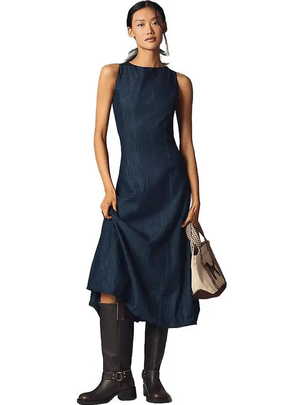 Anthropologie Boat-neck Denim Midi Dress - Blue