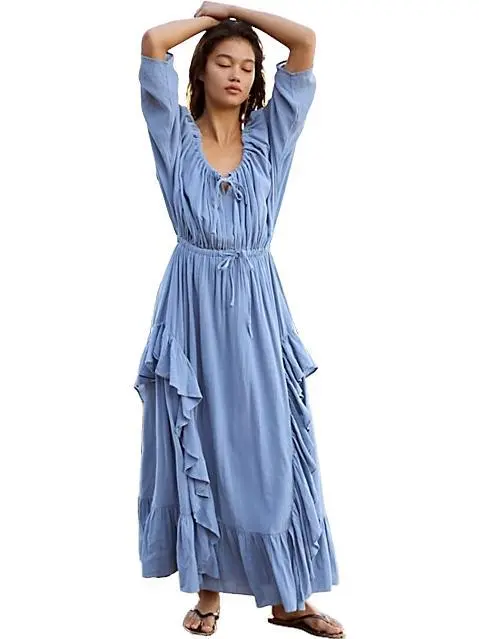 Free People Shore Chic Maxi Dress - Blue Suede