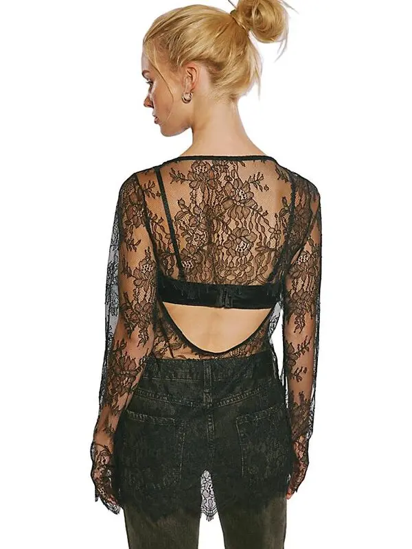Free People Lace Layering Top - Black