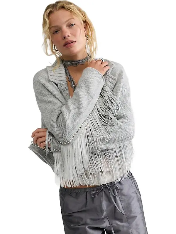 UNDERSTATED LEATHER Cropped Rodeo Trench Knit Cardigan - Silver