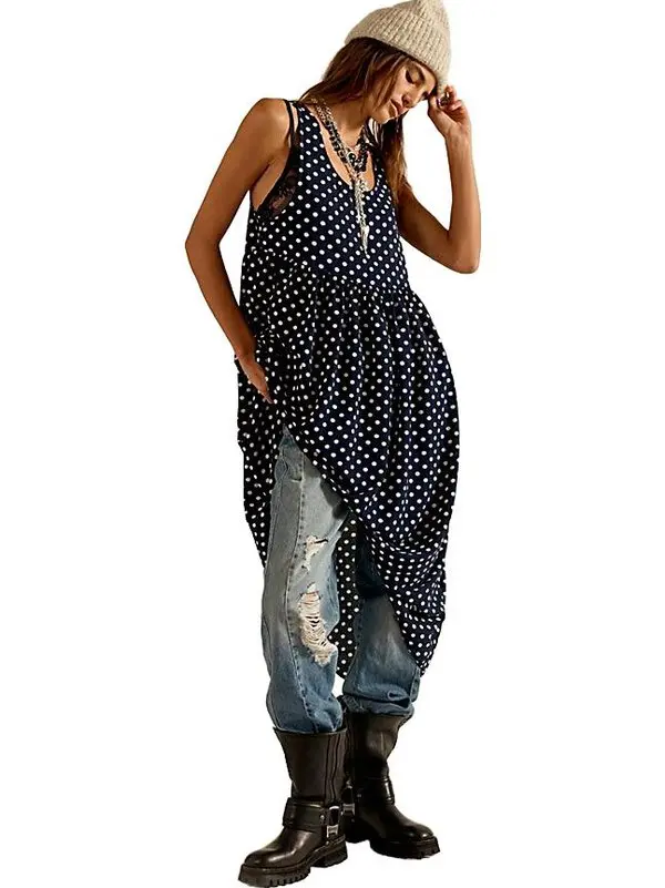 Free People Polka Dot Midi Dress - Navy