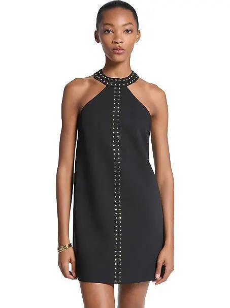 Michael Kors Studded Stretch Crepe Halter Mini Dress - Black