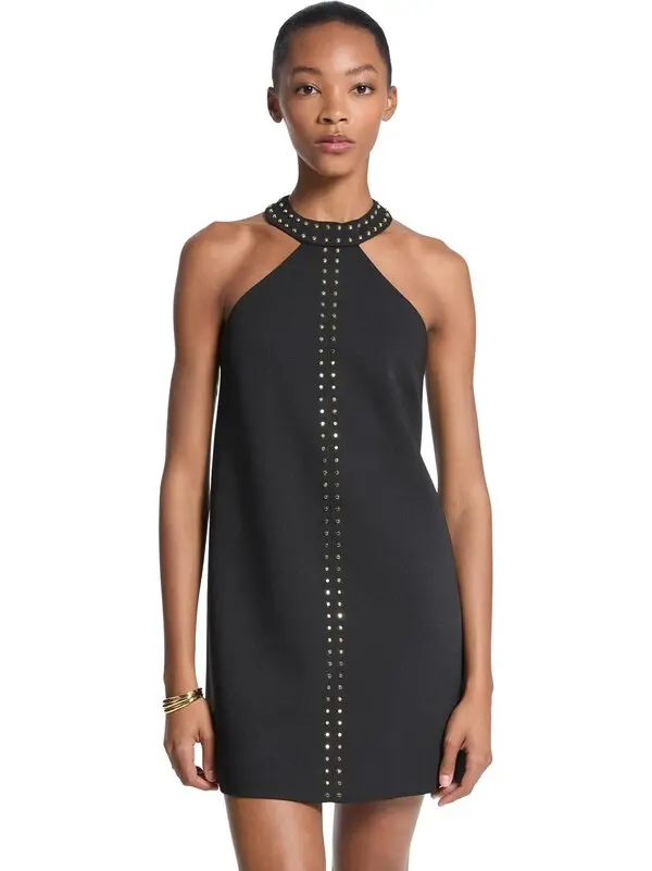 Michael Kors Studded Stretch Crepe Halter Mini Dress - Black