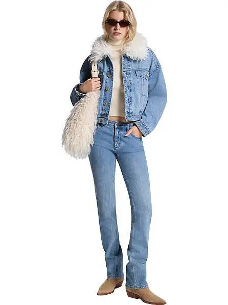 Michael Kors Faux Fur Collar Denim Jacket - Blue