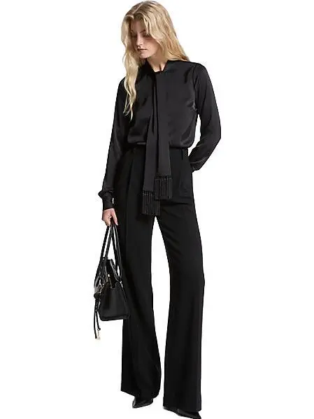 Michael Kors Satin Fringed Tie-neck Blouse - Black