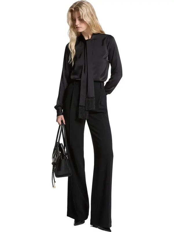 Michael Kors Satin Fringed Tie-neck Blouse - Black
