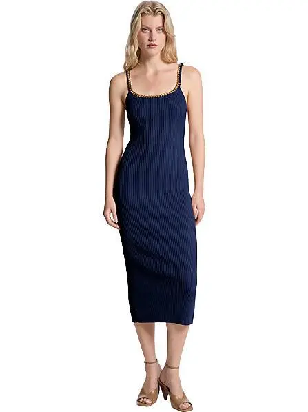 Michael Kors Chain Ribbed Knit Midi Dress - Blue