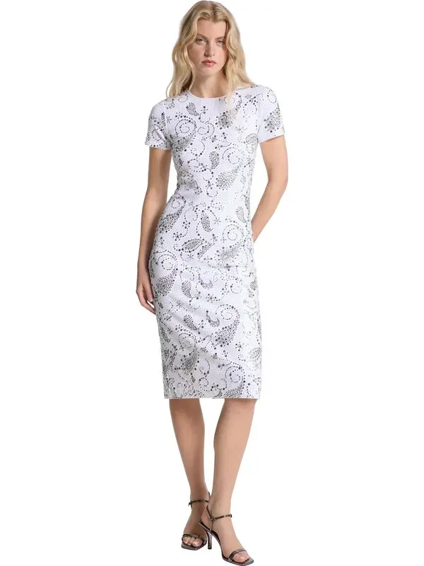Michael Kors Studded Paisley Scuba Midi Dress - White