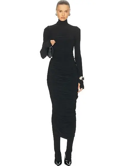 Norma Kamali Long Sleeve Turtleneck Strapless Diana Gown - Black