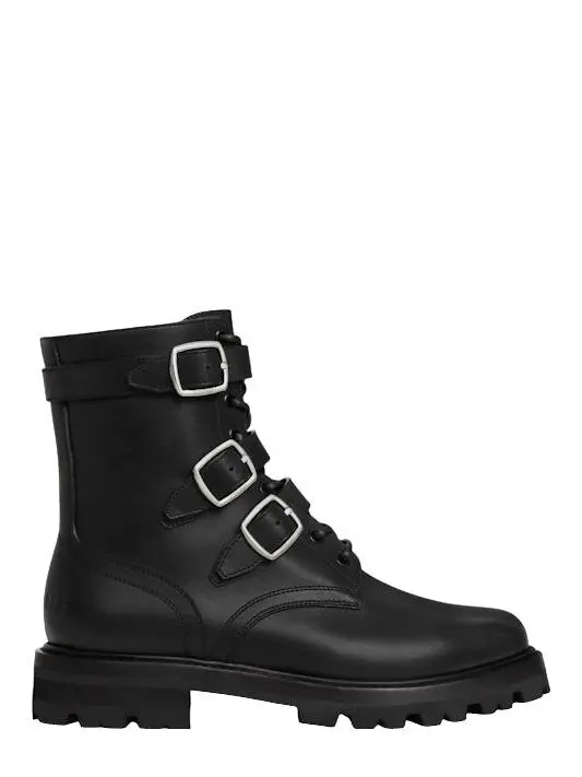Celine Maggie Buckle Zipped Boot In Shiny Bull - Black