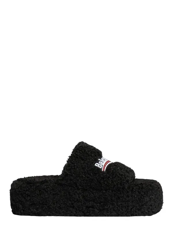 Balenciaga Furry Platform Sandals - Black/white/red