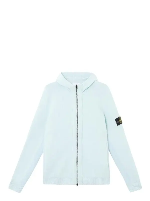 Stone Island Wool Zip Hoodie - Baby Blue
